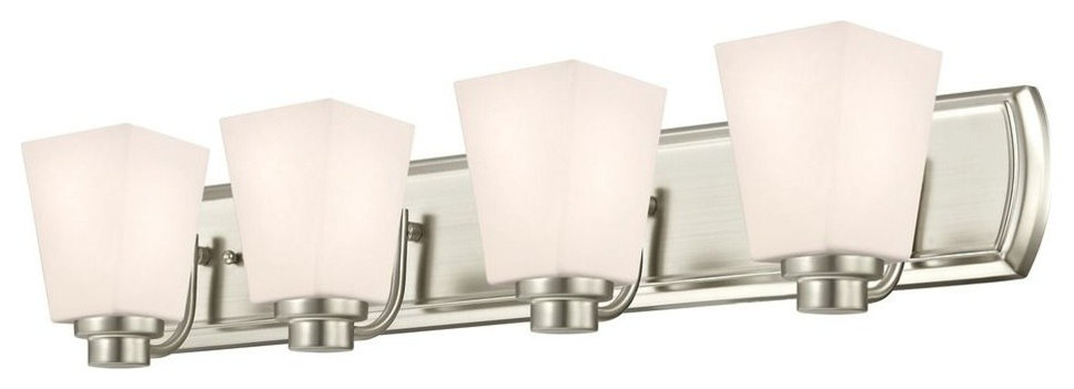 4-Light Bath Vanity Light, Square White Glass, Chrome - Transitional ...