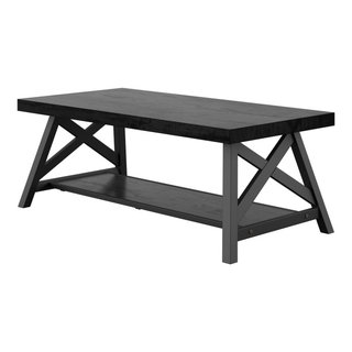 Rustic Rectangular Coffee Table with Metal X-Frame and Wooden Top/Shelf ...