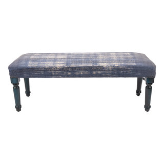 Antique Blue Indoor Bench, 47" Length - Traditional - Upholstered ...
