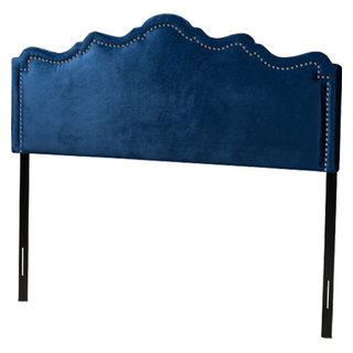 Modern Navy Blue Velvet Fabric Upholstered Full Size Headboard ...