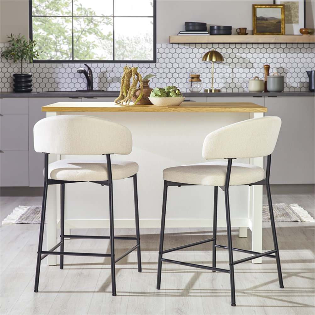 Pemberly Row Curved Back Metal Counter Stool - Set of 2 - Ivory ...