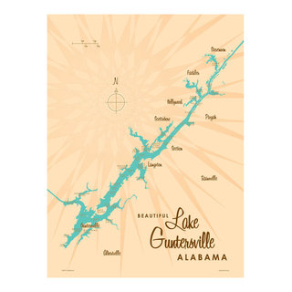 Lakebound Lake Guntersville Alabama Map Art Print, 9"x12 ...