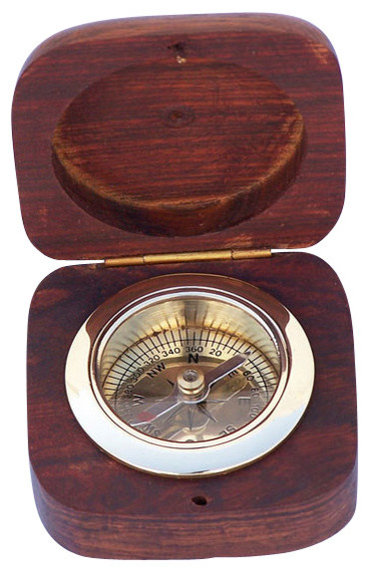 Desk Compass With Rosewood Box, Brass, 3" - Beach Style - Decorative ...