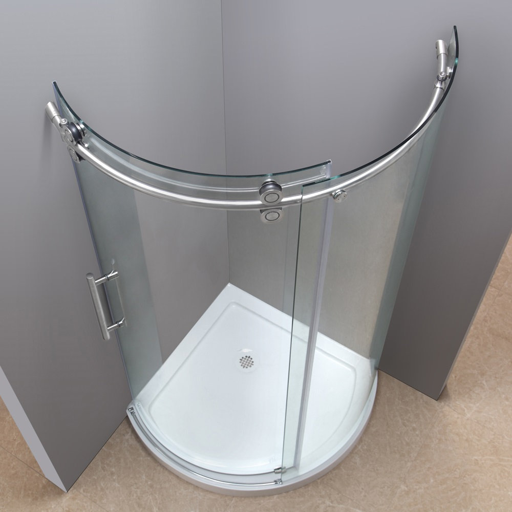 Frameless Round Shower Enclosure+Base Stainless Steel, 40"x40"x77.5 ...