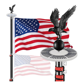 Yescom EZ GO 30' Telescopic Flag Pole w/ Solar Light US Flag Eagle ...
