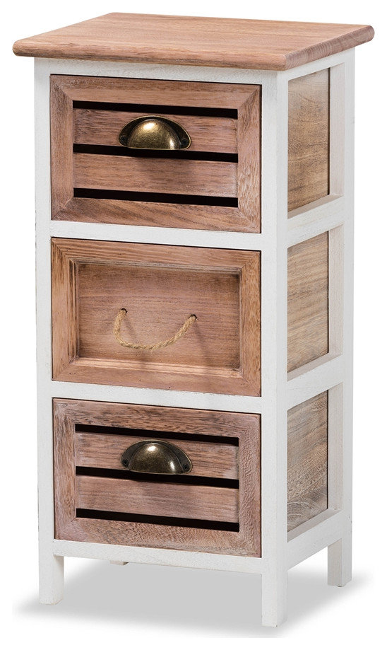 Modern and Contemporary 2-Tone Oak Brown Finished Wood 3-Drawer Storage ...