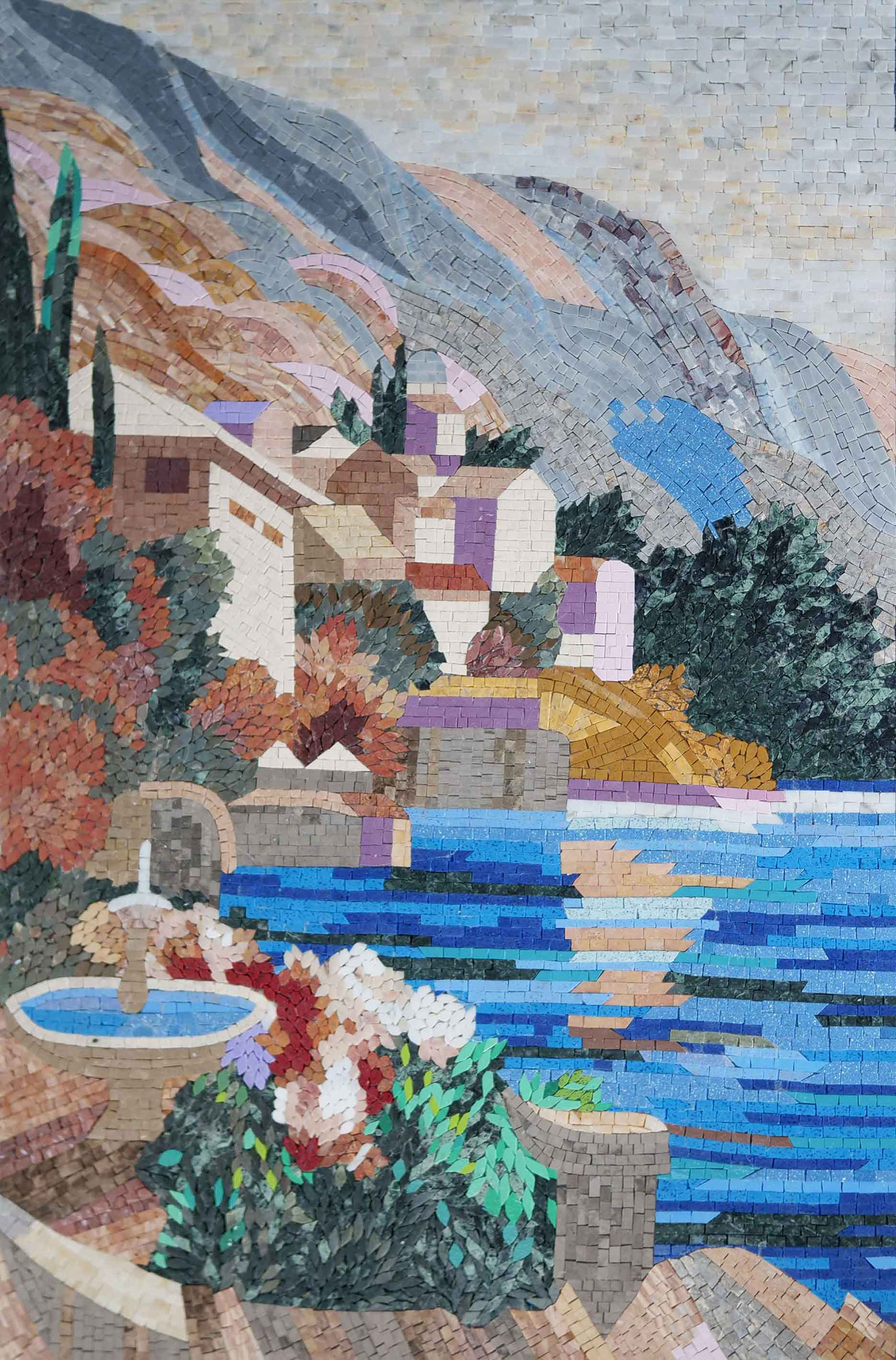 Mosaic Wall Art - Colorful Coastal City, 55" x 79" - Contemporary ...