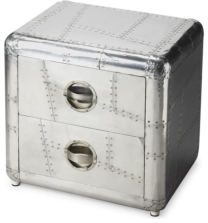 Industrial End Table, Aluminum Construction With Storage Drawers ...