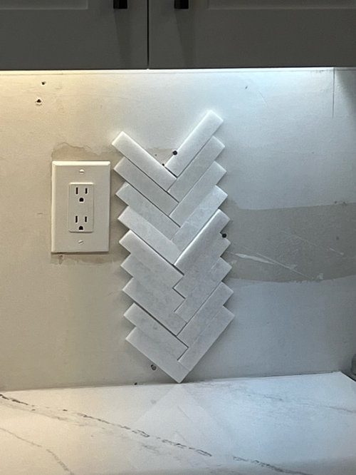 Marble Herringbone Backsplash