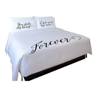 Forever Script, Black Duvet Cover, King - Contemporary - Duvet Covers ...