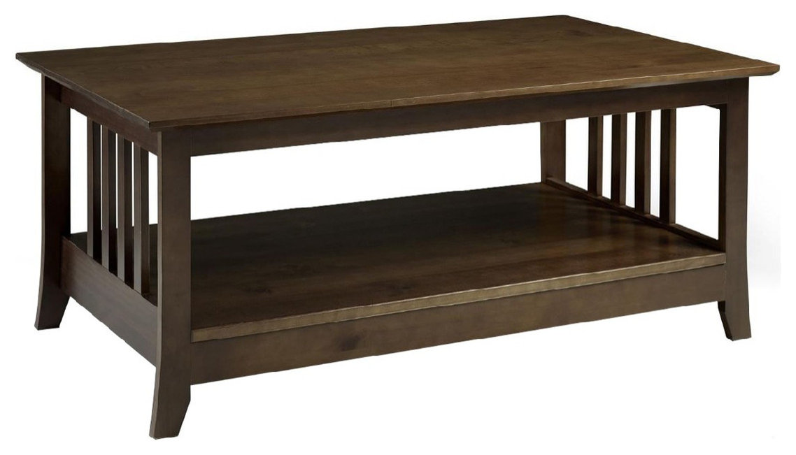 Rectangular Wooden Frame Coffee Table with Angled Legs and Open Shelf ...
