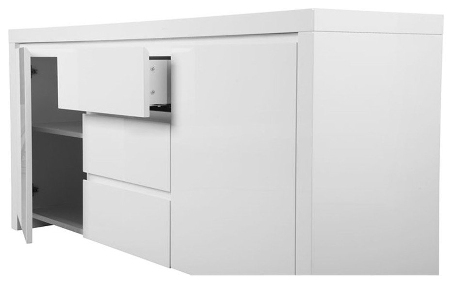 Pangea Home Bowa Modern High Gloss Lacquer Wood Buffet in White ...