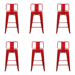 Lowback Red Metal Bar Stools, Set of 6 - Industrial - Bar Stools And ...