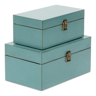 Blue Wooden Latched Boxes - Set of 2 - Contemporary - Decorative Boxes ...