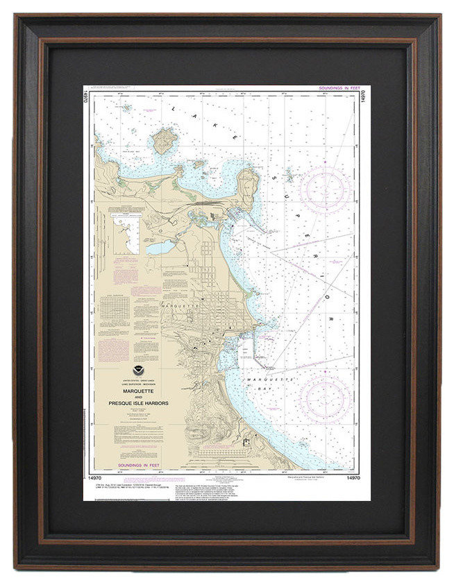 Poster Size Framed Nautical Chart, Marquette And Presque Isle Harbors ...