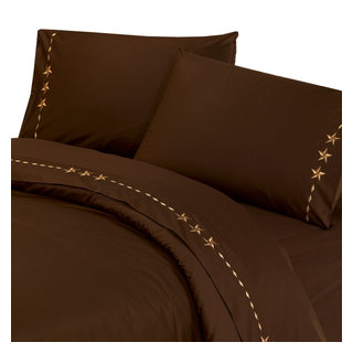 HiEnd Accents Embroidered Star Sheet Set Chocolate, King - Contemporary ...