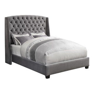 Pemberly Row Full Transitional Tufted Velvet Upholstered Bed Gray ...