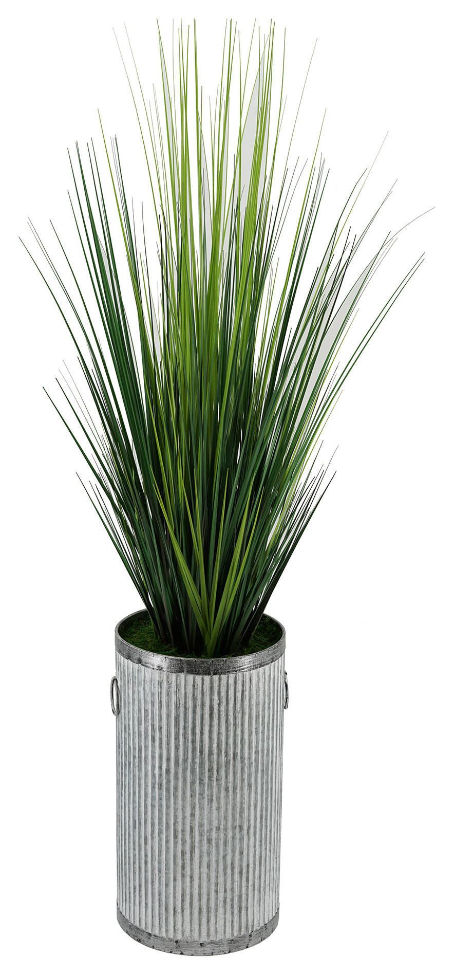 Artificial Reed Grass in Ribbed Metal Planter - Industrial - Artificial ...