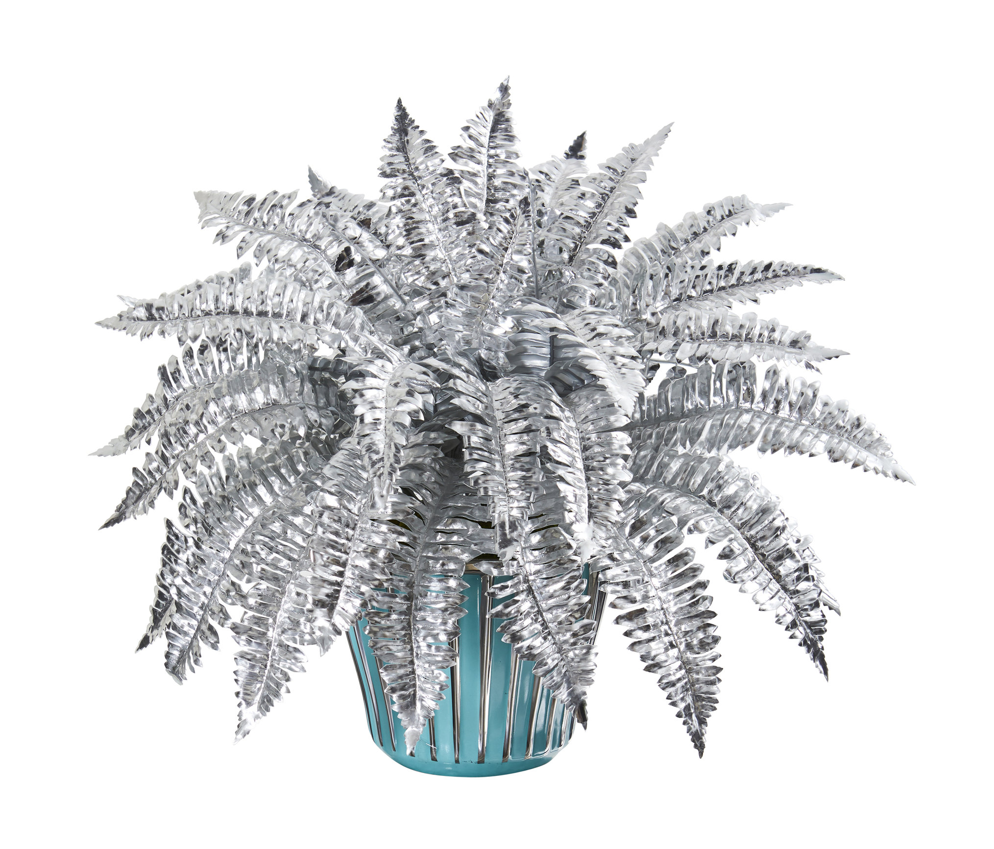Nearly Natural 3 Metallic Silver Boston Fern Artificial Plant in Silver ...