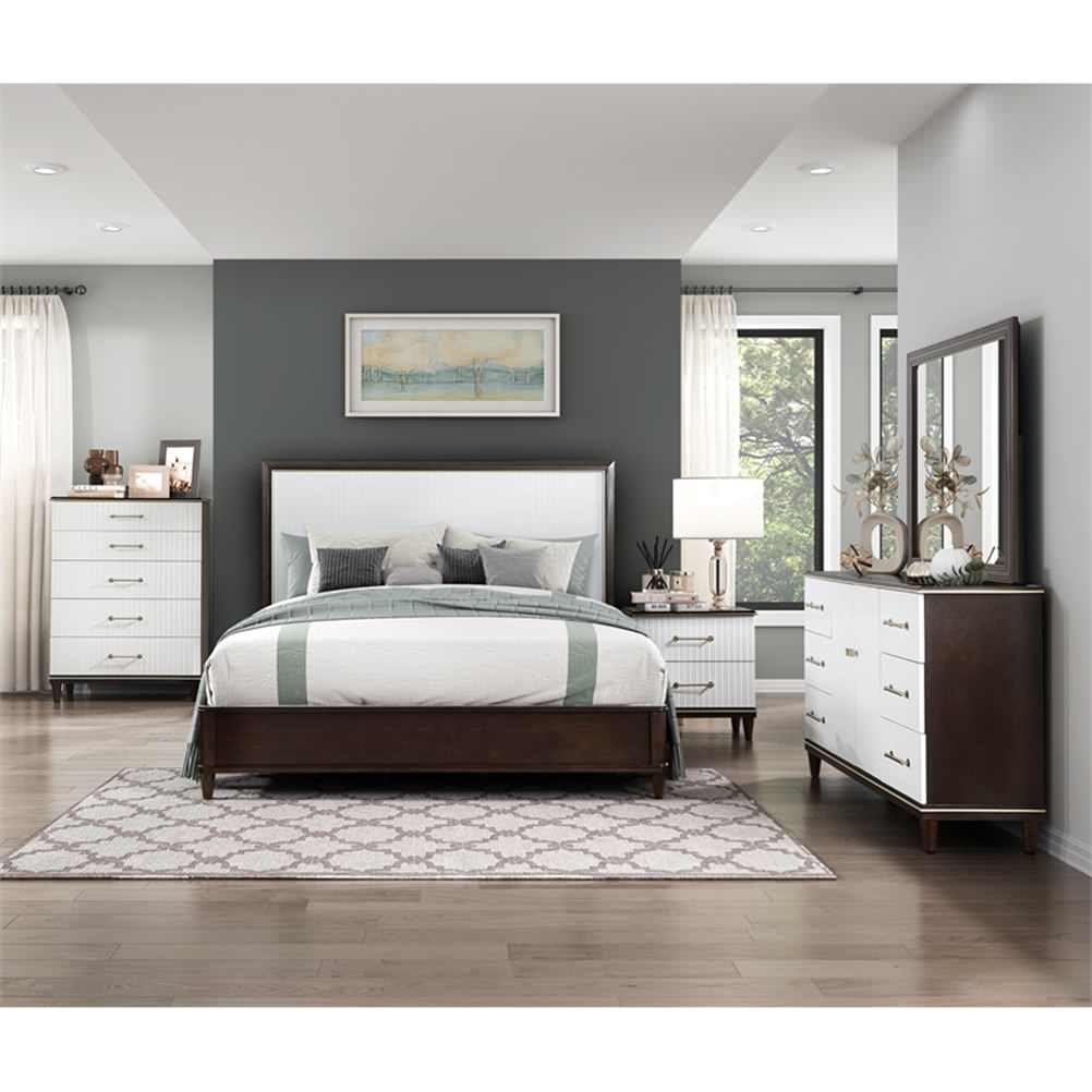 Lexicon Niles Wood Nightstand in 2-Tone with Gold Trim (White & Cherry) - Midcentury ...