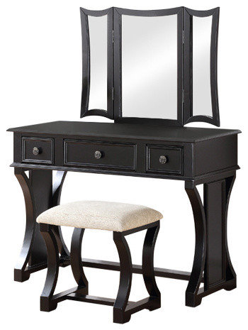 Benzara BM167181 Modish Vanity Set Featuring Stool & Mirror Black ...