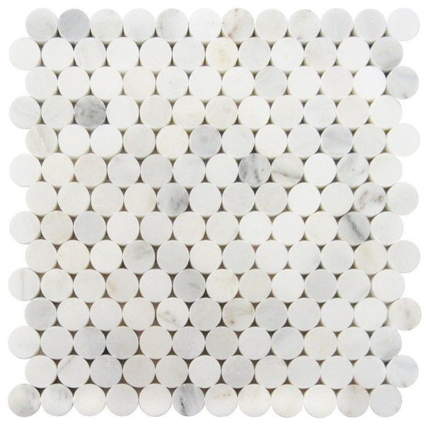 Carrara Penny Round Honed Mosaic Tile, 12"x12", Set of 50 ...