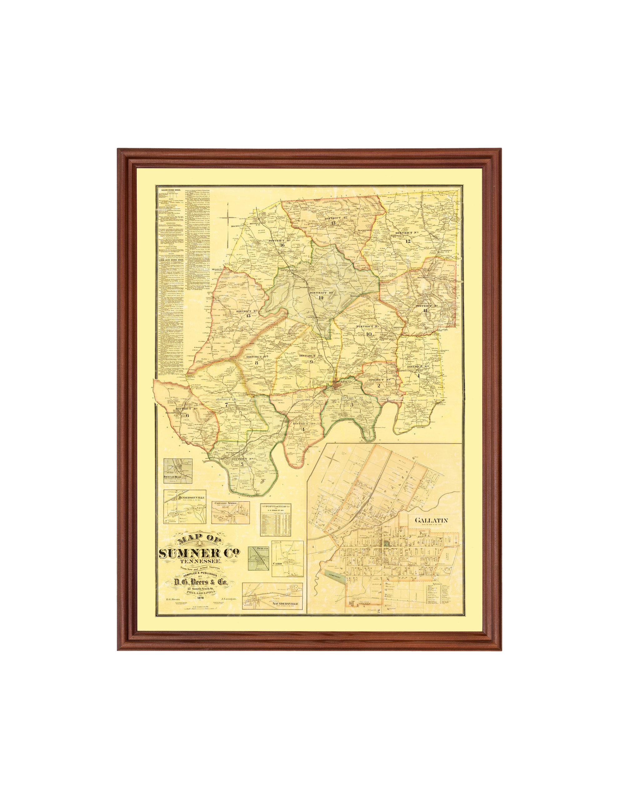 Sumner County Map Framed Art 1878, Vintage Tennessee Wall Decor, 18x24 ...