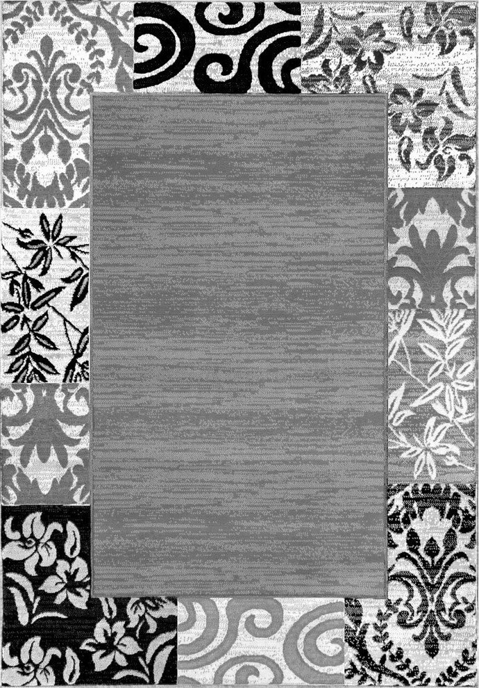 Well Woven Dulcet Damask Modern Solid Floral Border Gray Area Rug, 3'3 ...