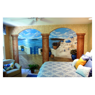 Santorini Greece Mural in a bedroom by Tom Taylor of Mural Art LLC ...