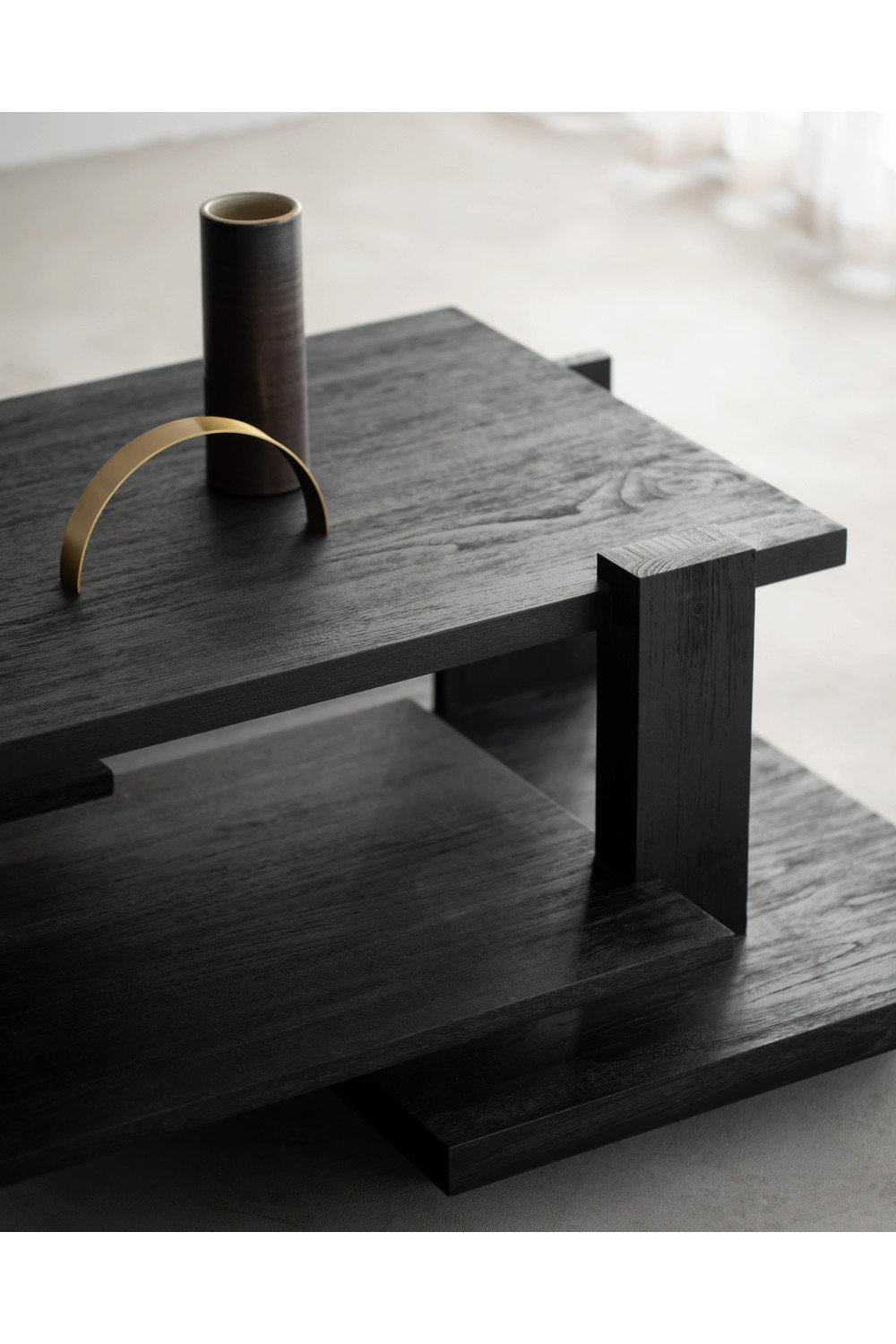 Black Teak Architectural Coffee Table | OROA Abstract - Transitional ...