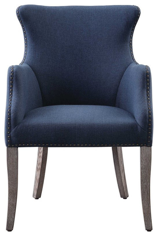 Uttermost Yareena Coastal Wood and Fabric Wingback Accent Chair - Denim ...