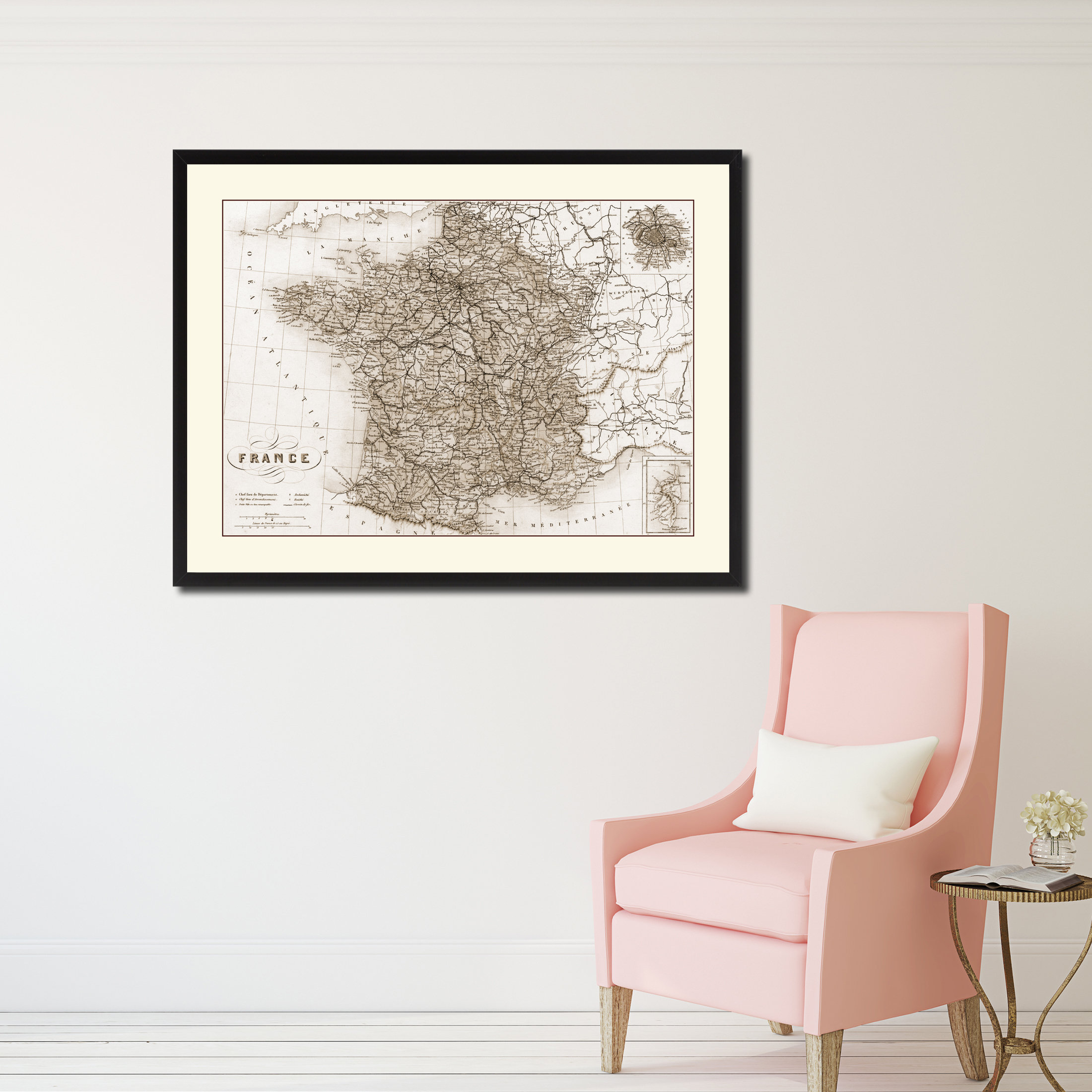 France Paris Vintage Sepia Map Canvas Print, 28"x37" - Contemporary ...