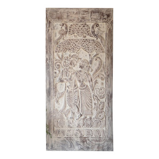 Consigned Vintage Indian Carved Door, Radha Krishna Door, Home Office ...