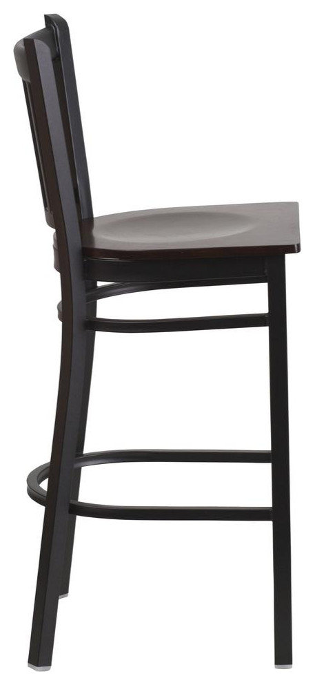 Black Vertical Back Metal Restaurant Barstool - Walnut Wood Seat ...