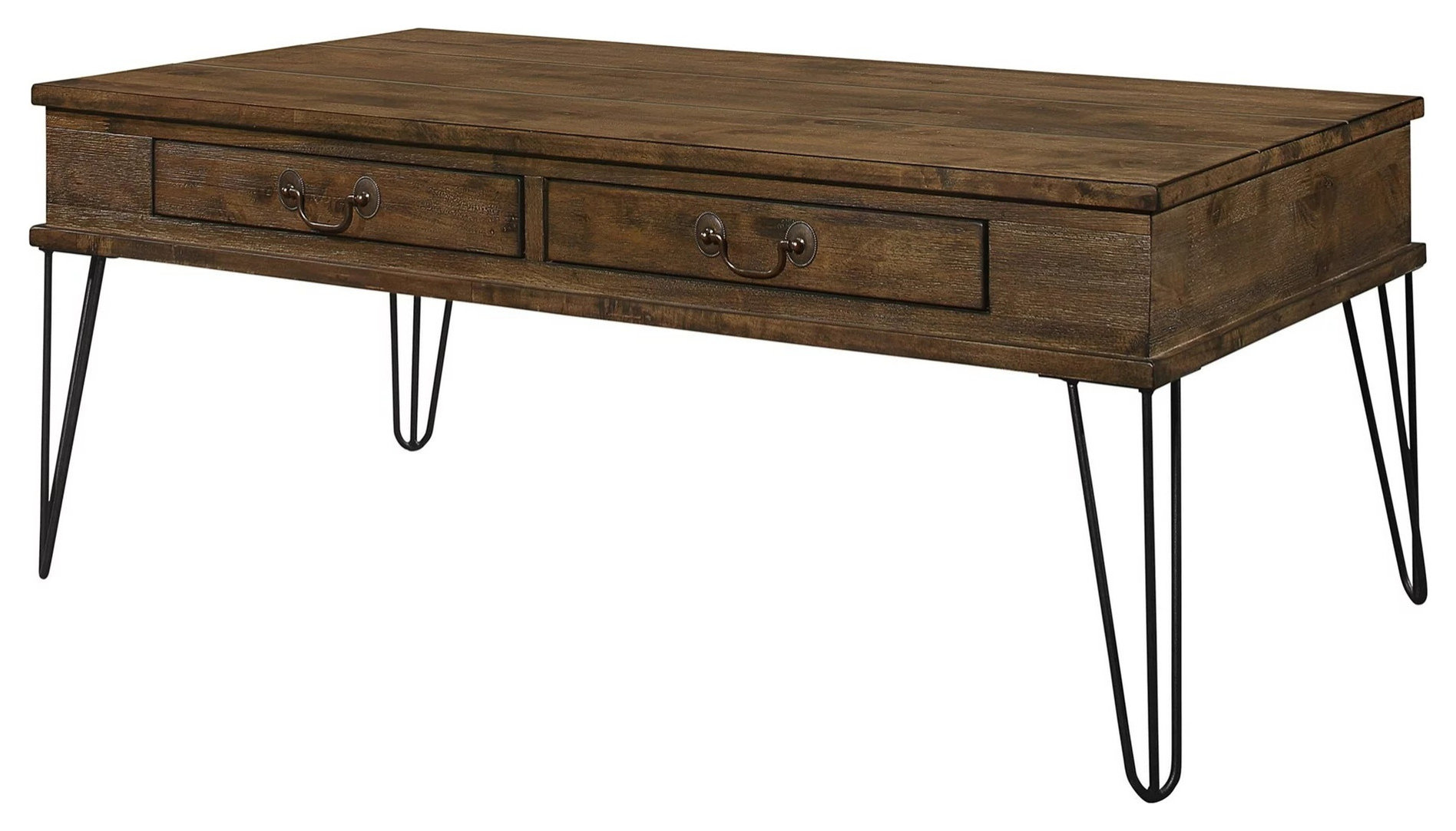 Rustic Oak Rectangular Coffee Table with Hairpin Legs and Storage ...