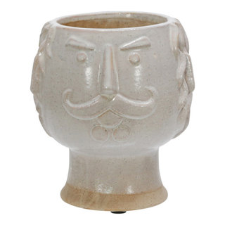 Ceramic 6" Grandpa Face Planter, Ivory - Contemporary - Indoor Pots And ...