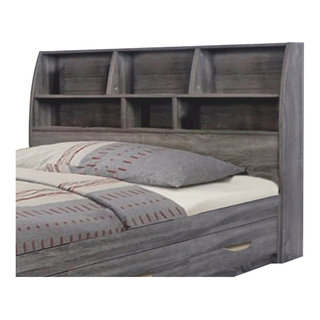 Elegant Grey Finish Full Size Bookcase Headboard With Six Shelves ...