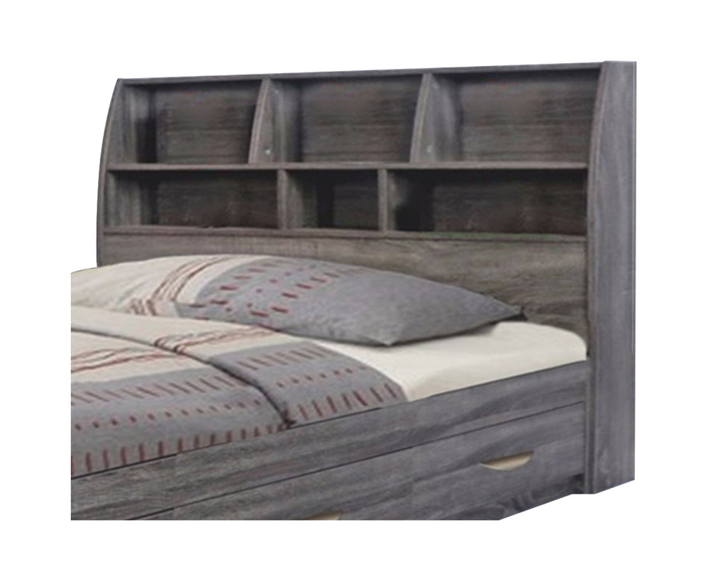Elegant Grey Finish Full Size Bookcase Headboard With Six Shelves ...