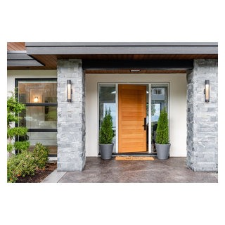 Exterior Stone Cladding with Wood Soffits Entry - Modern - Exterior ...