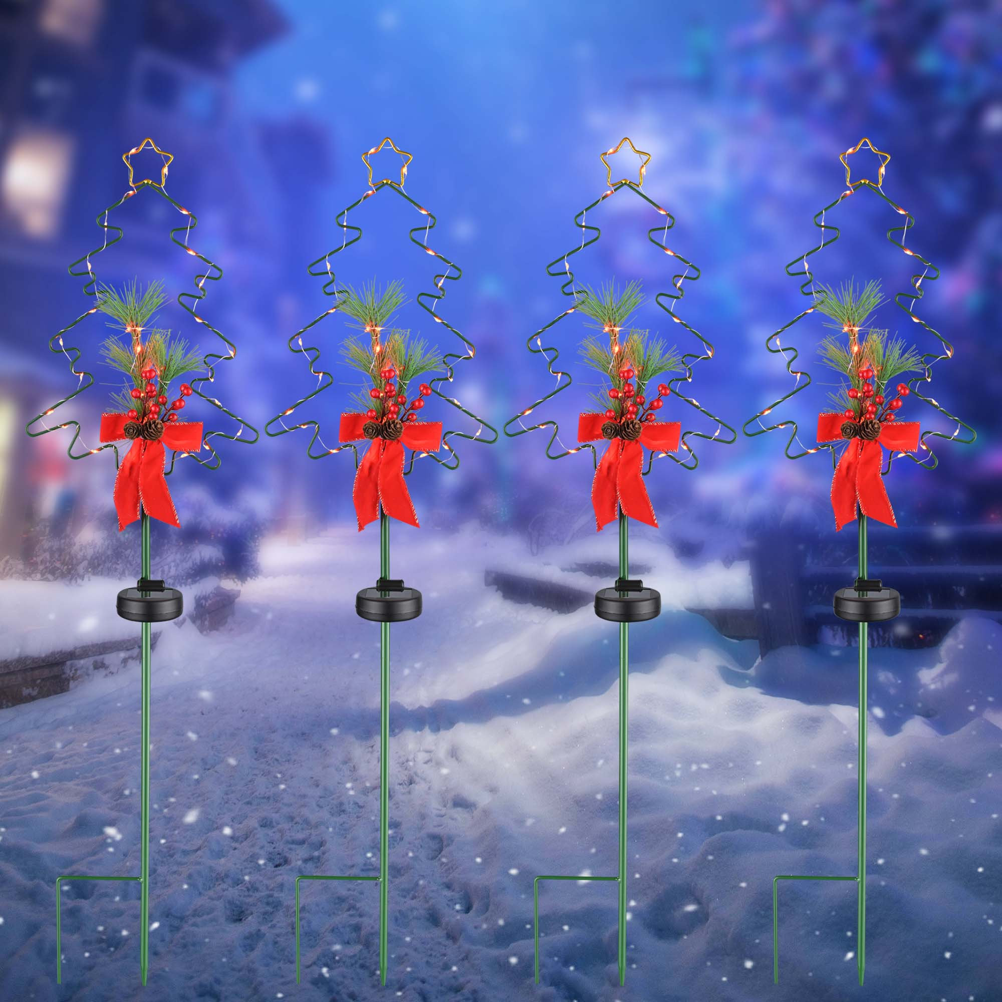 Solar Red Berries Tree Stake Lights Xmas Solar Pathway Light Garden ...