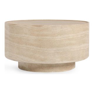 Mckenna Round Stone Outdoor Coffee Table, Beige - Transitional ...