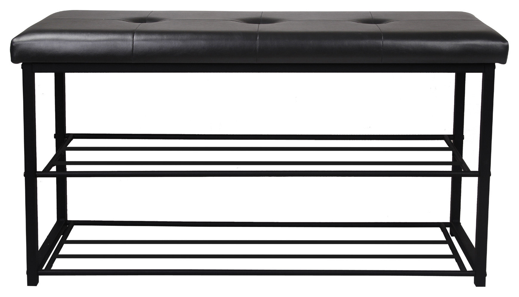 Black Entryway Shoe Rack Bench, Cushioned Faux Leather Seat ...