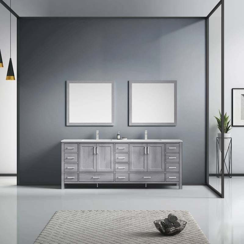 Jacques Modern Distressed Grey 84" Double Vanity With Quartz Top - Transitional - Bathroom ...