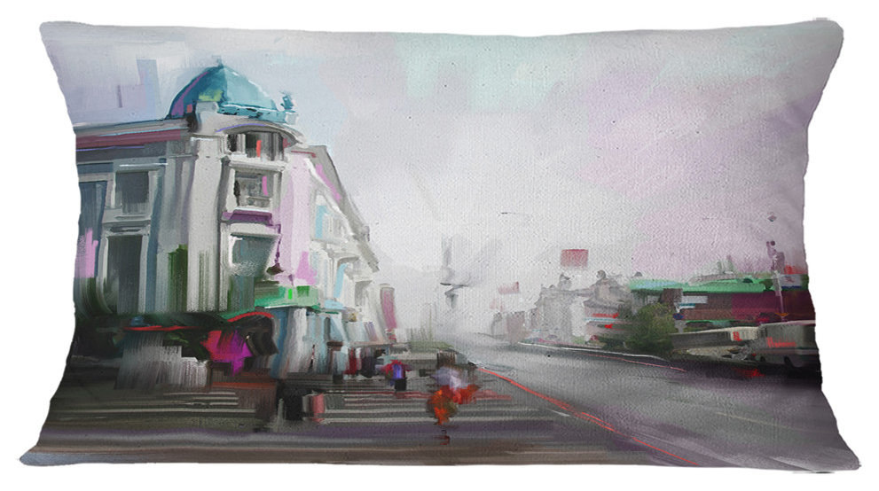 City Street Cityscape Throw Pillow, 12"x20 - Contemporary - Decorative ...