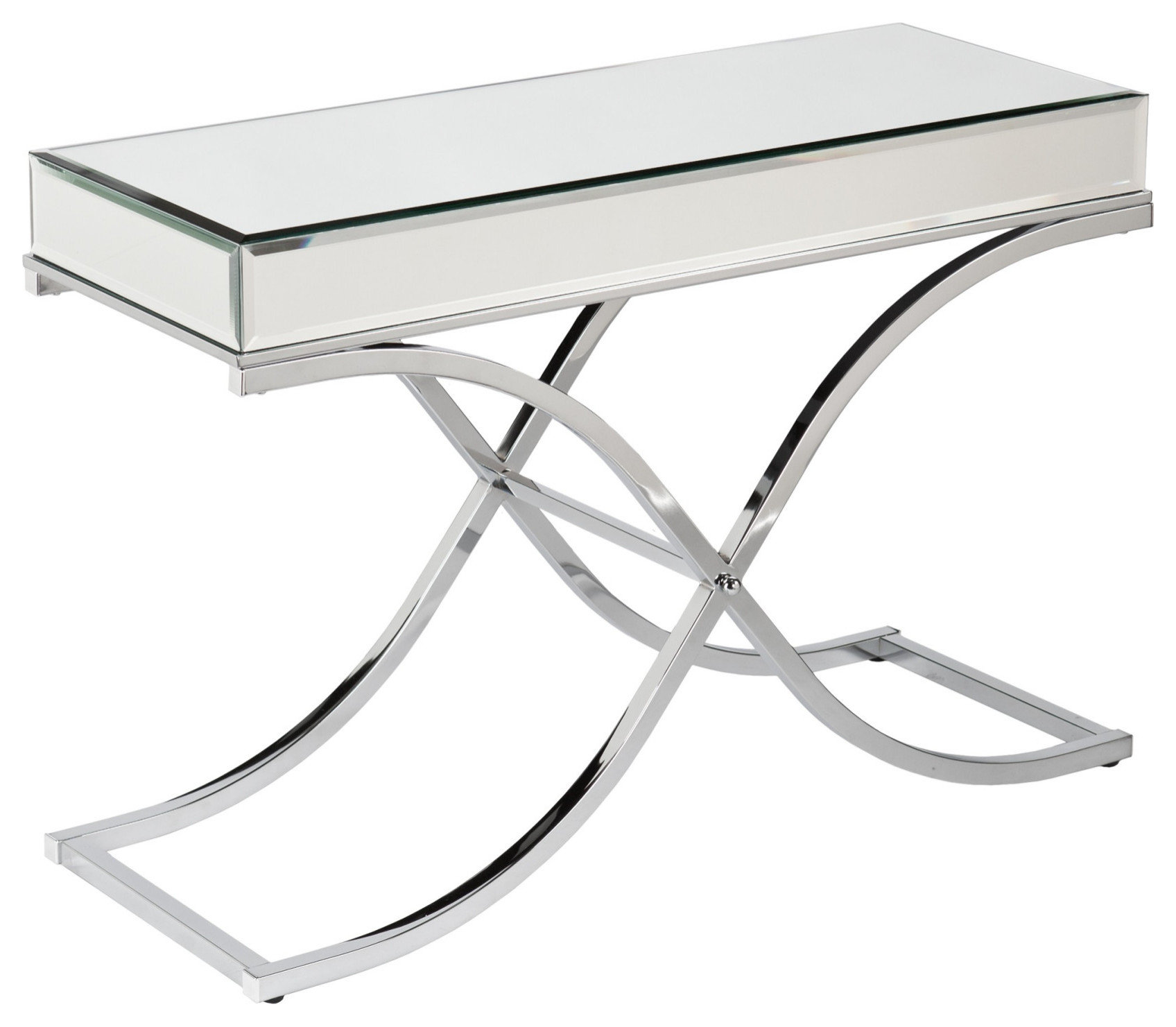 42" Silver Mirrored Glass Cross Leg Console Table - Contemporary ...