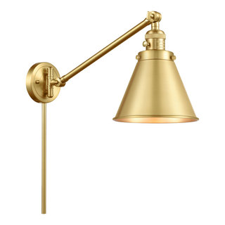 1-Light 8" Swing Arm With Switch Satin Gold - Industrial - Swing Arm ...