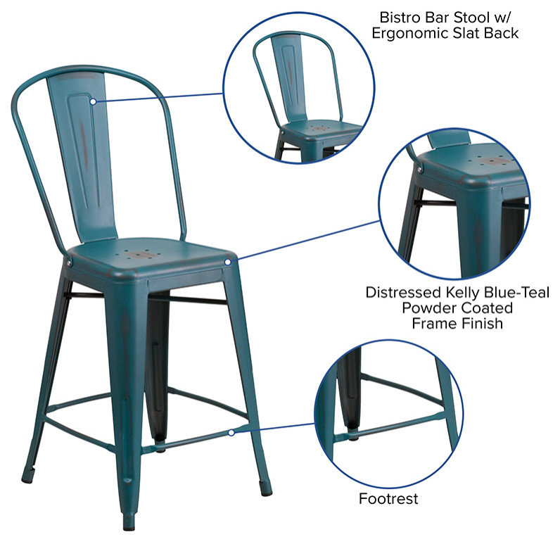Distressed Blue Metal Stool - Modern - Kitchen And Dining Furniture ...
