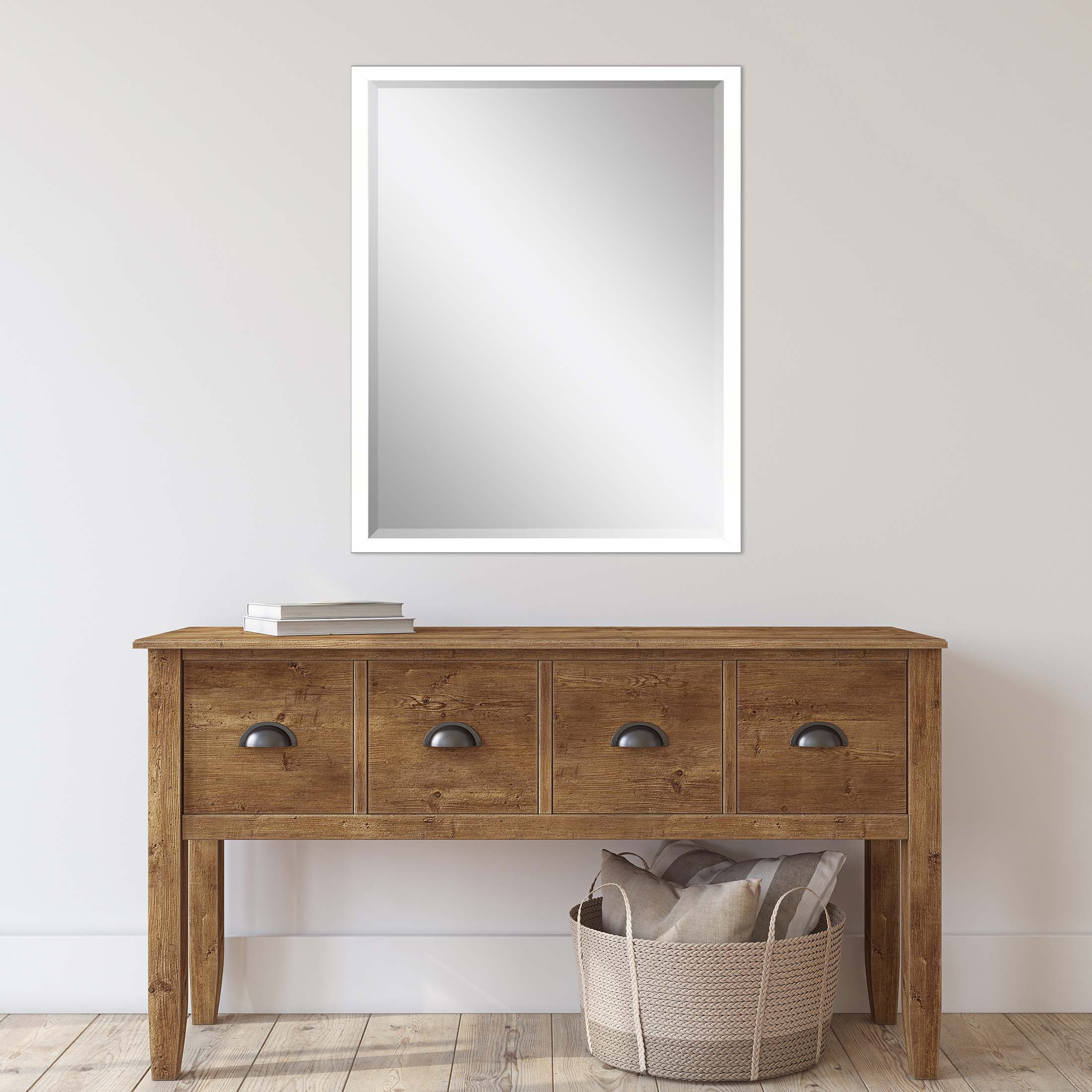 Framed Beveled Mirror, White, 26"x38", 26"x38" - Contemporary - Wall ...