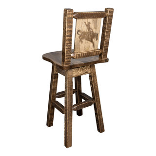 Homestead Barstool & Swivel With Laser Engraved Bronc, Clear Lacquer ...