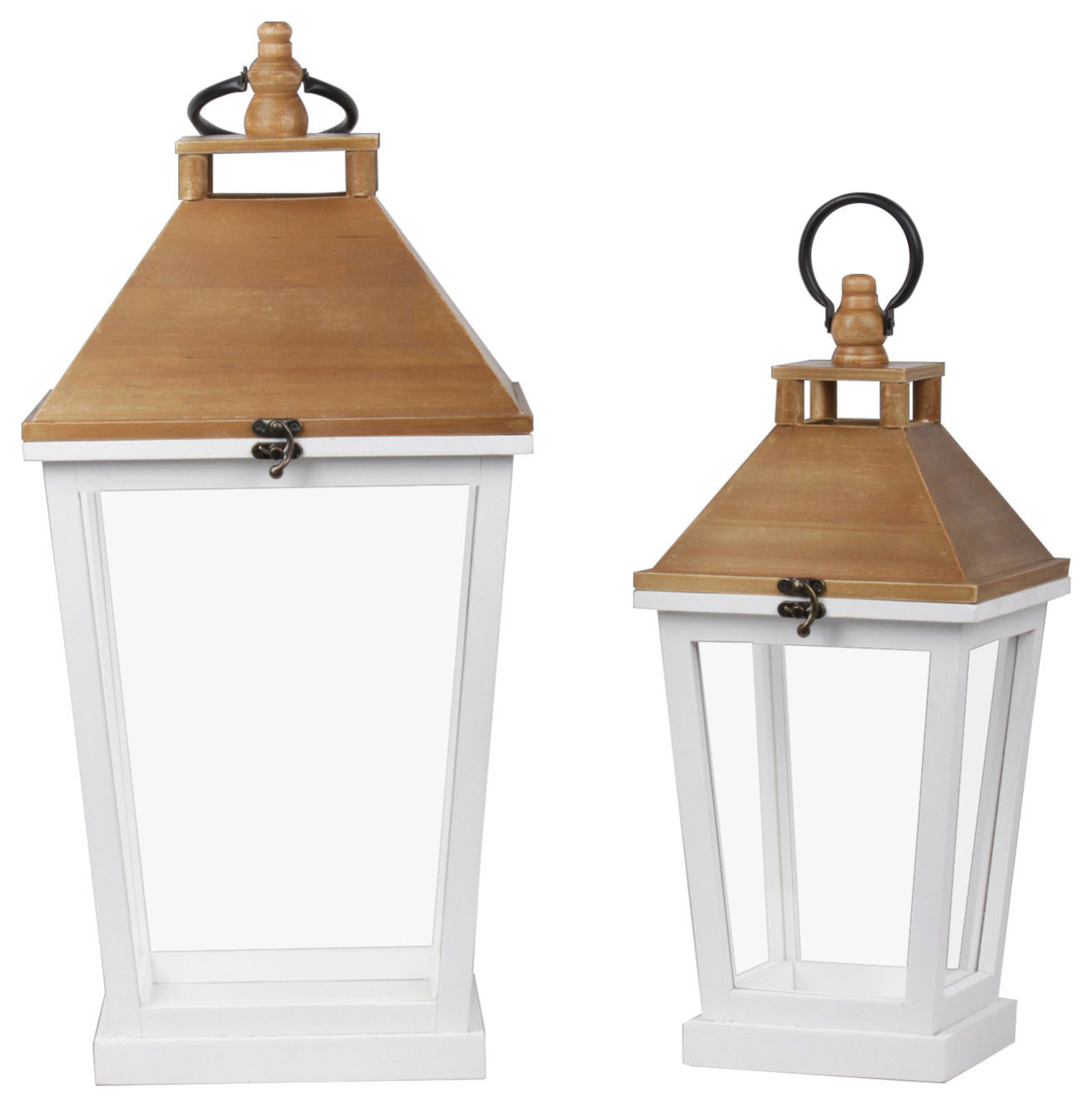 Wood Square Lantern With Natural Wood Top, Ring Handle, Tapered Bottom ...